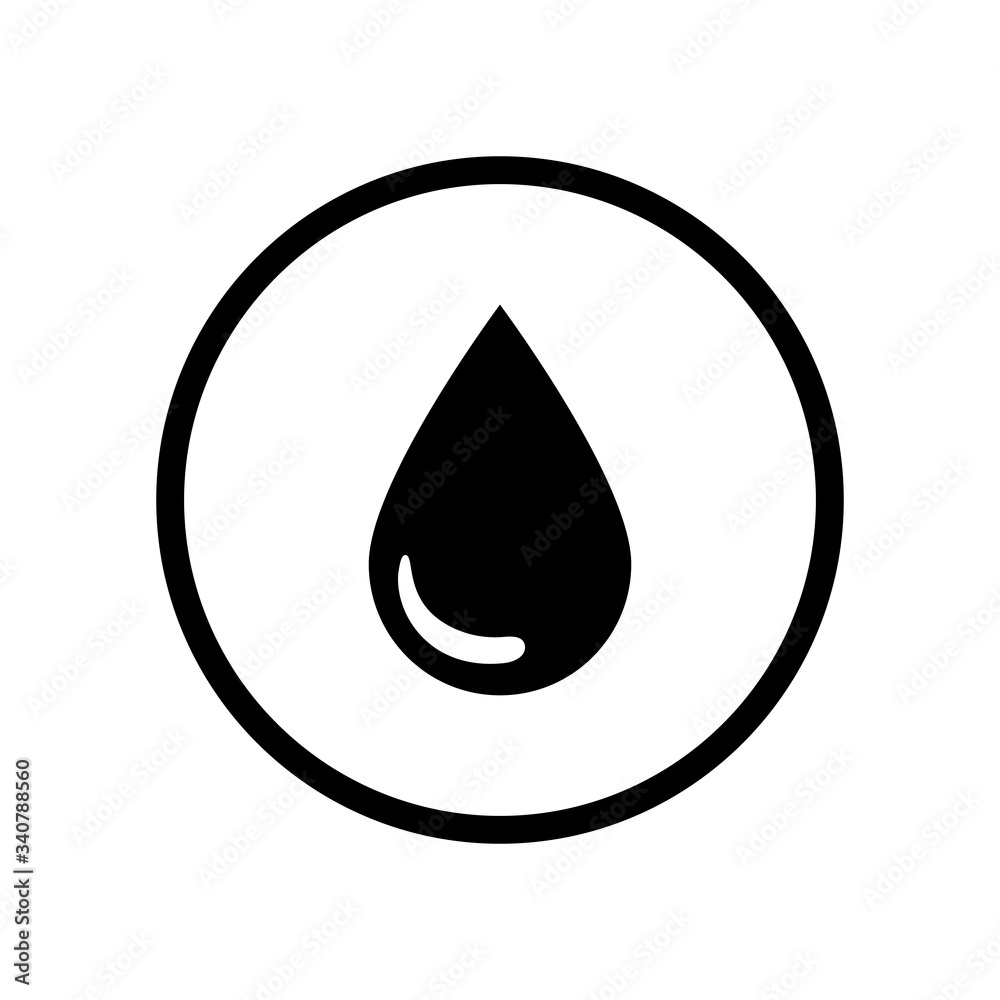 Black round single water drop icon, modern simple liquid shape ...