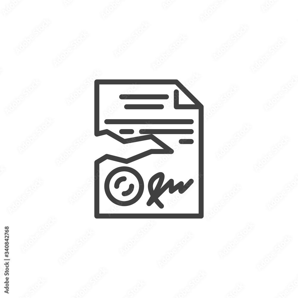 Terminated legal document line icon. linear style sign for mobile ...