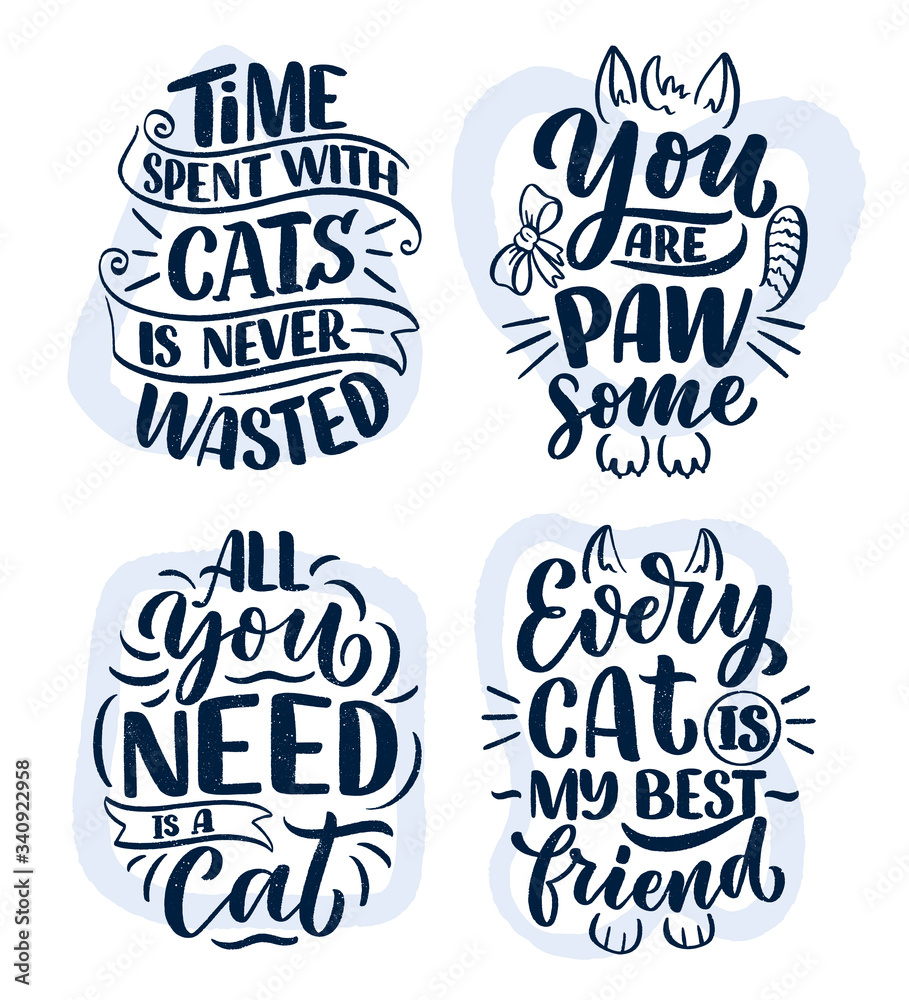 Set with funny lettering quotes about cats for print in hand drawn ...
