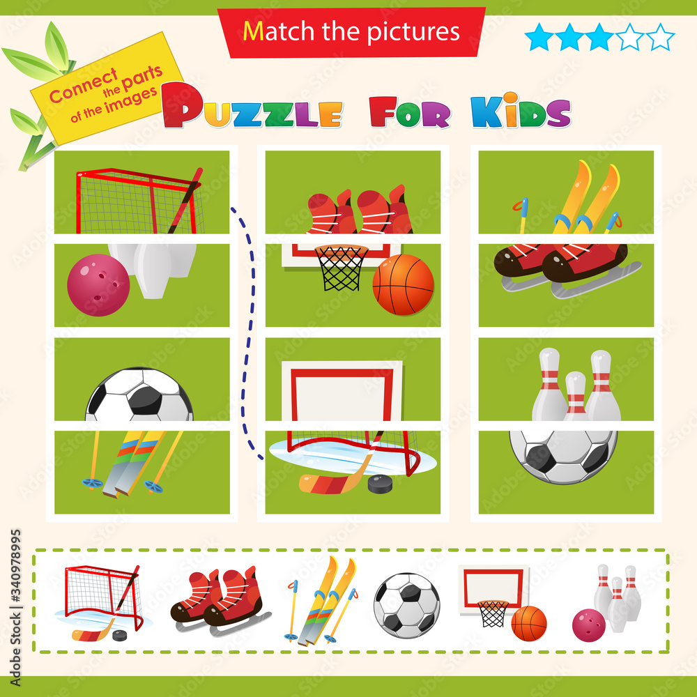 Matching game for children. Puzzle for kids. Match the right parts of ...