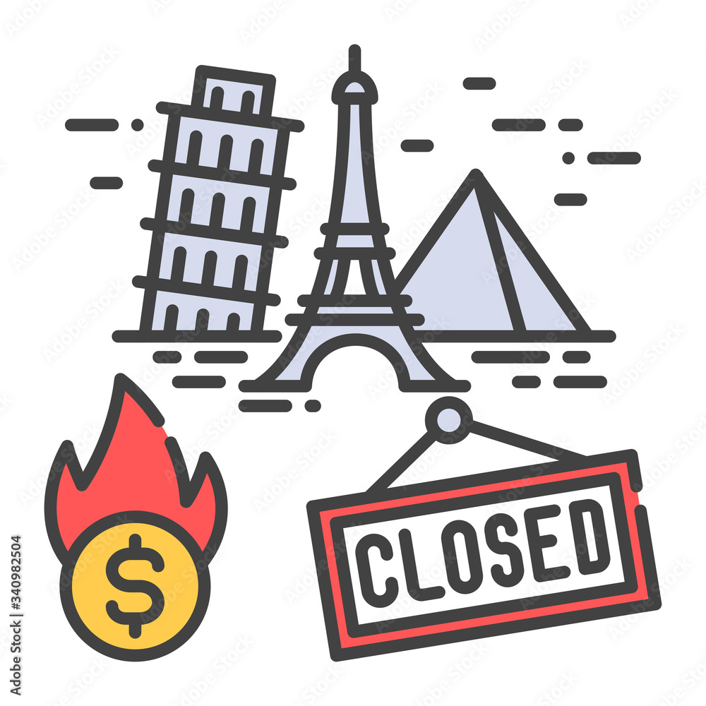 Closing landmark color line icon. Economic risis. Stop travel. Sign for ...