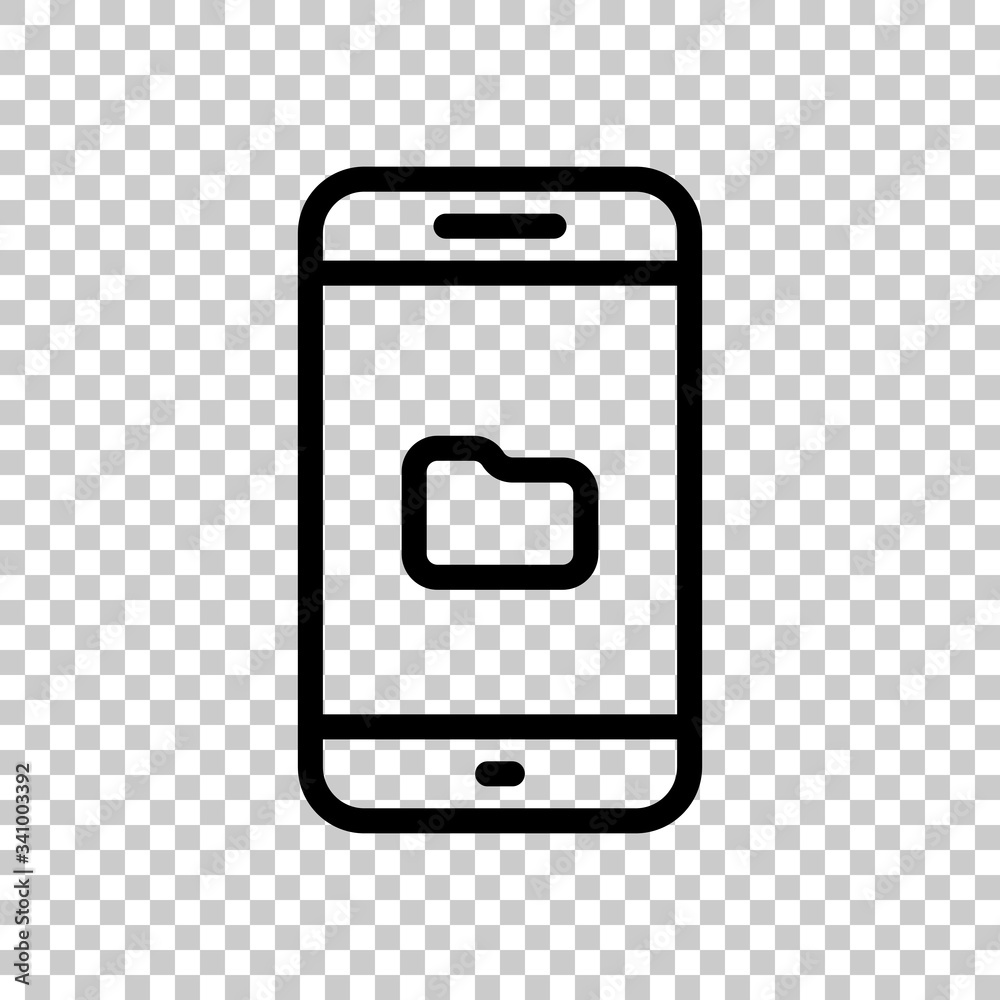 Mobile phone and folred, file explorer, outline design. Black symbol on ...