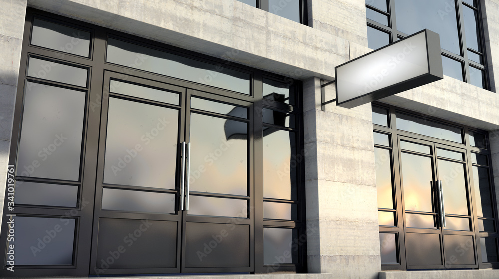 Rectangular Lightbox Sign Outside Shop Facade Stock Photo | Adobe Stock