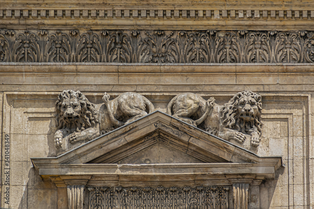 Architectural fragments of the Lyon City Hall building (Hotel de Ville ...