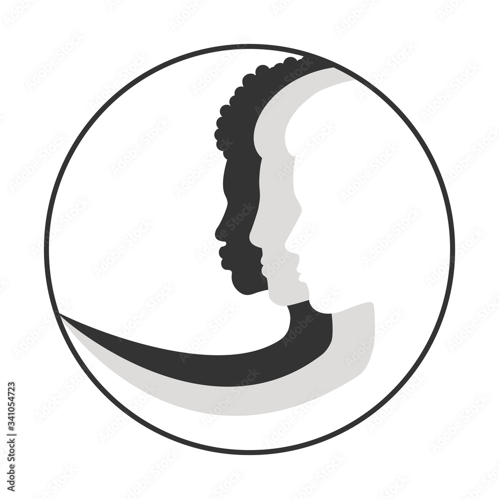 Sisterhood. Feminism. Gender equality. Set of female face silhouettes ...