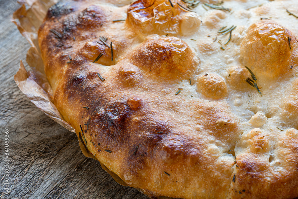 Appetizing, crispy, yeastless focaccia. Italian traditional bread. Made ...