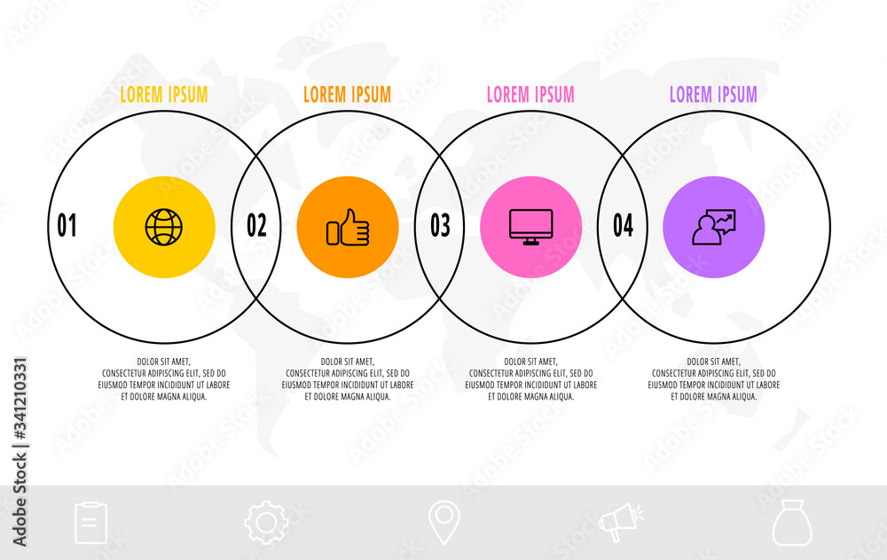 Business diagram with 4 circular elements with arrows. Vector flat ...