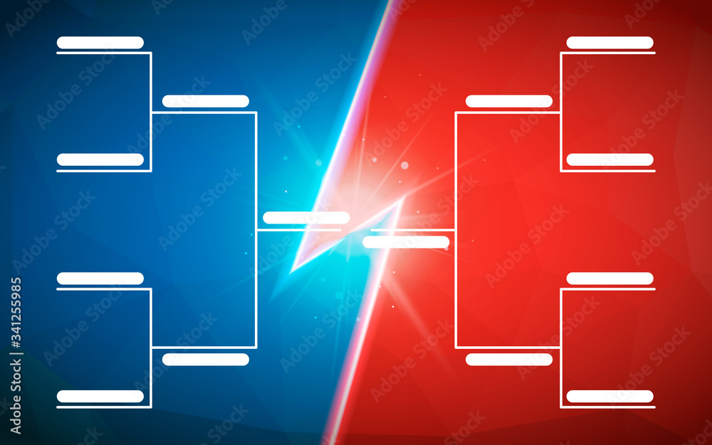 Tournament bracket template for 8 teams on blue and red background with ...