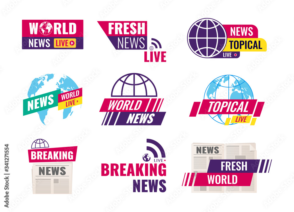 TV title news bar logos. Set of journalism conceptual logo, emblems ...