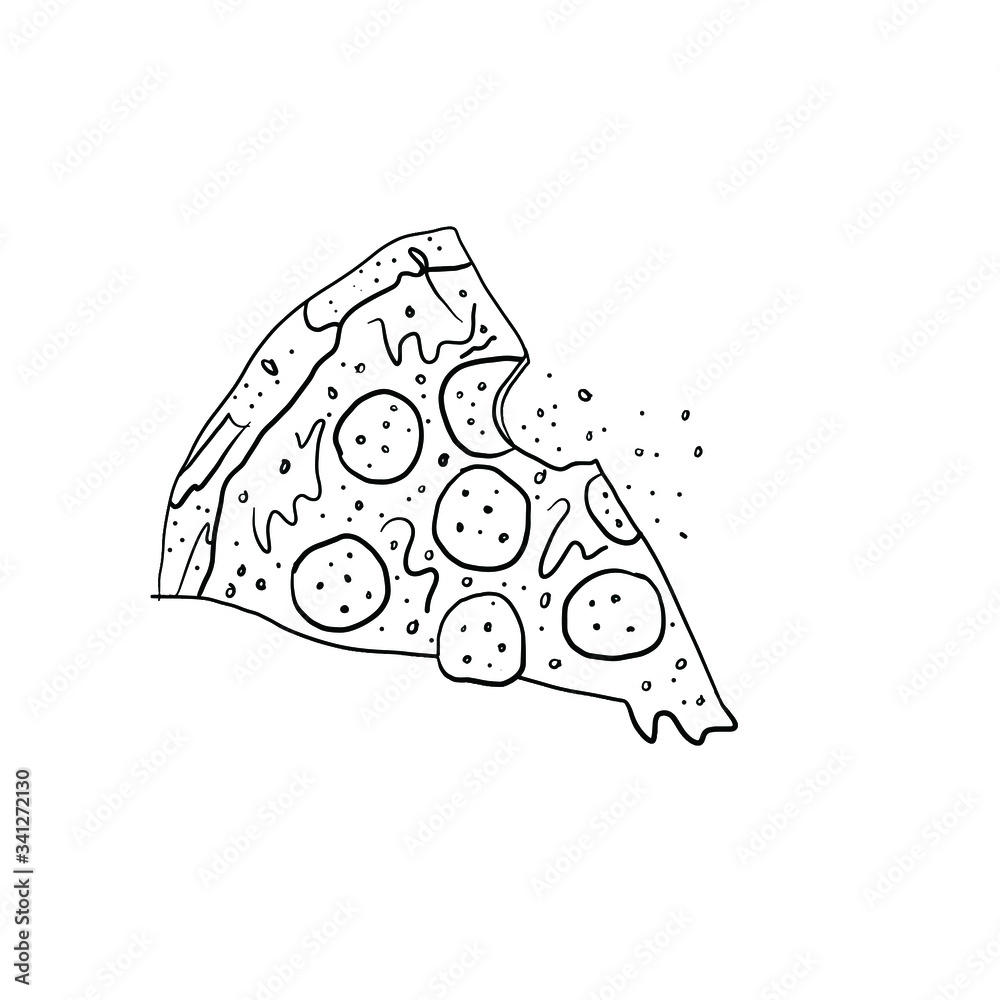 Vector Pizza slice drawing. Hand drawn pizza illustration on isolated ...
