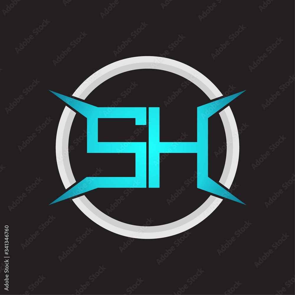 SH Logo monogram with circle and four taper shape design template Stock ...