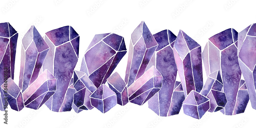 Watercolor hand drawn seamless horizontal border illustration set of ...