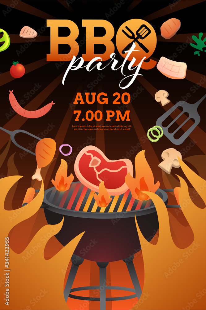 BBQ party invitation ,card or poster template with grill and food flyer ...