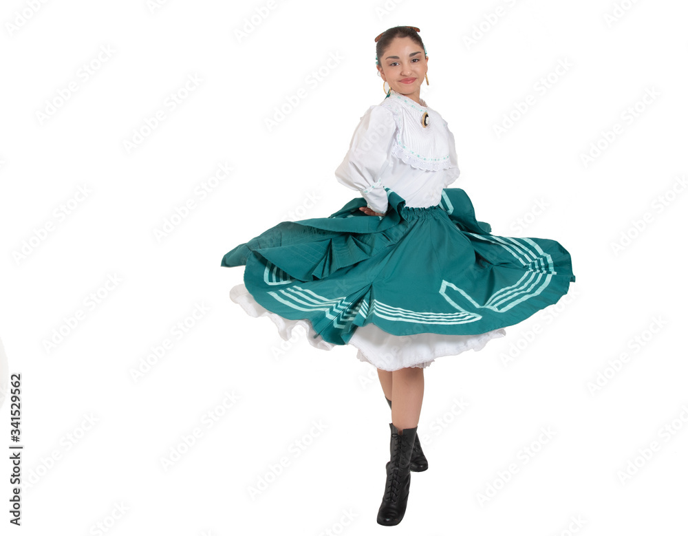 Fotografie Bailarina latina adolescente, bailando polka mexicana de ...