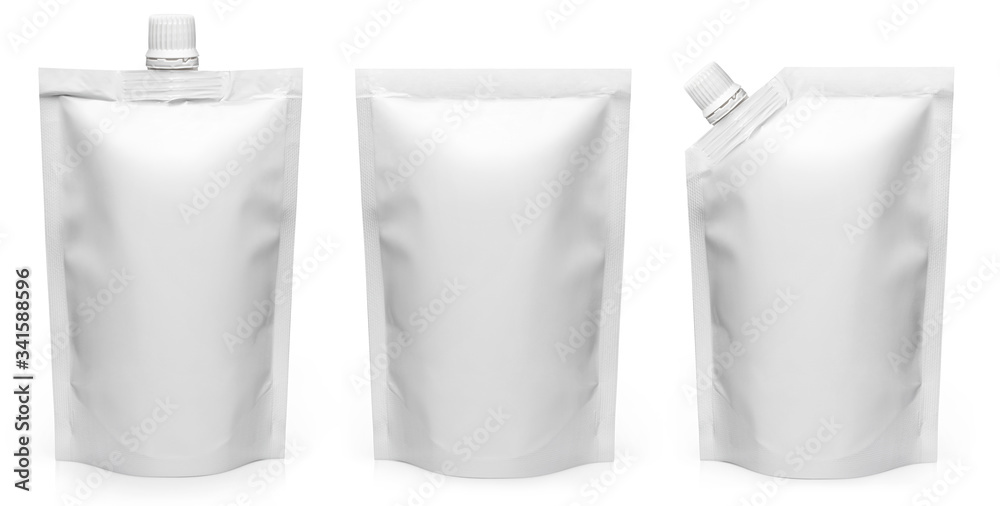 Set of different types of white doypack, isolated on white background ...