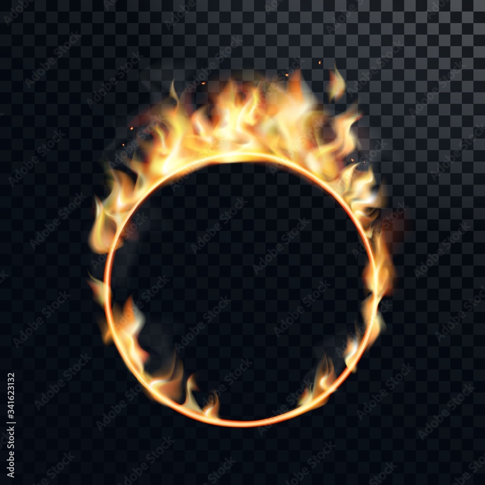 Fire ring realistic burning fiery circus circle of fire flame or round ...