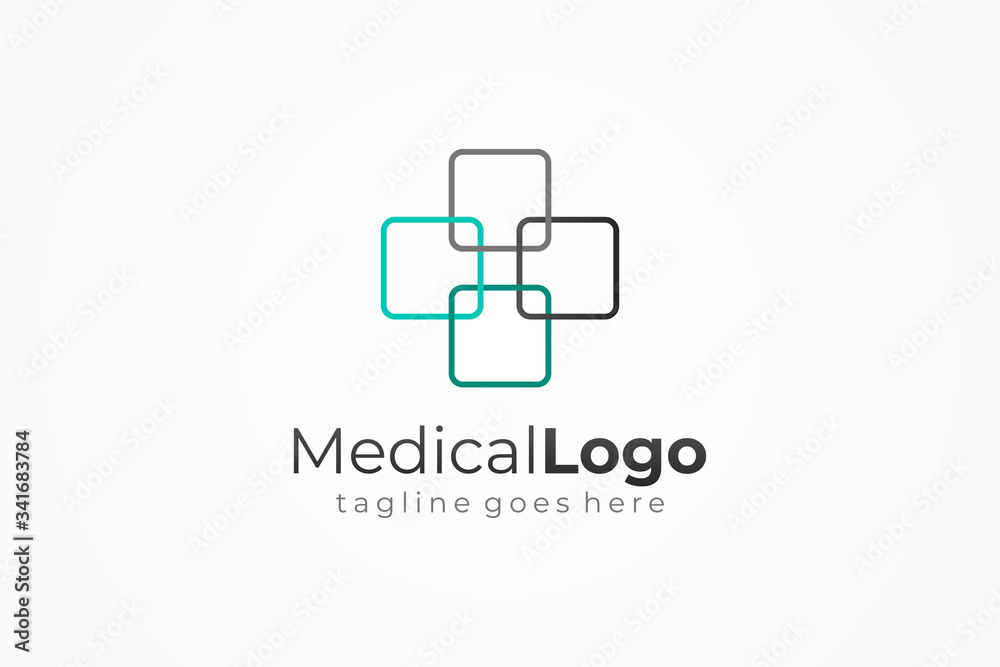 Healthcare Medical Logo. Blue and Grey Linear Rounded Cross Sign Health ...