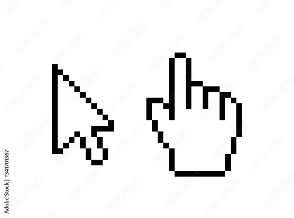 Hand cursor mouse icon. Cursor pixel pointer arrow. vector web finger click icon. Stock Vector ...