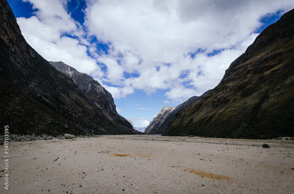 remains of an avalanche in the valley, in the trekking of the quebrada ...
