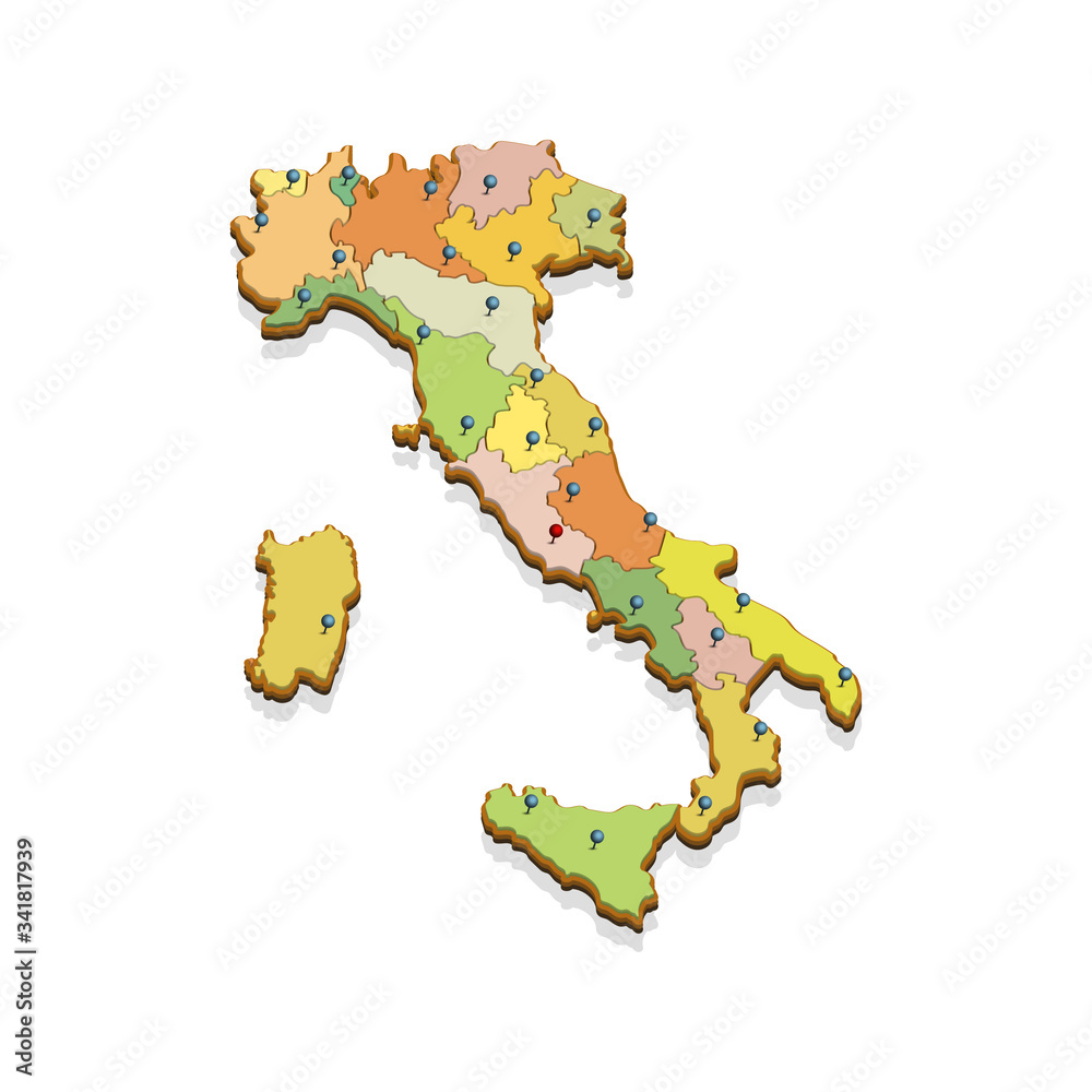 Isometric 3D map of the Italy. Isolated political country map in ...