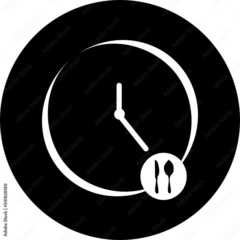 Eating time, clock, watch in black circle icon. Concept of UI design ...