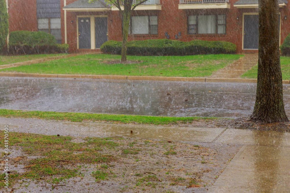 Rainy season heavy rainfall apartment building during strong winds ...