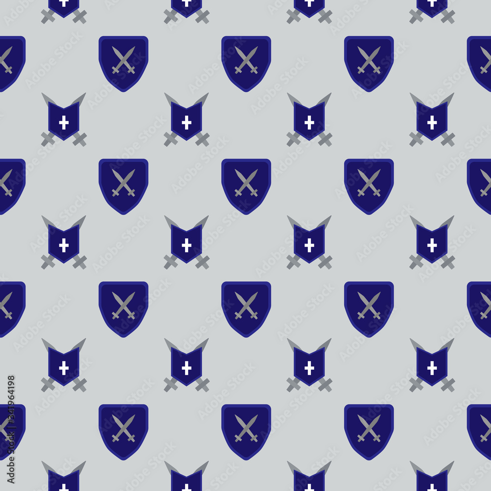 Knight vintage seamless pattern with shields and swords on the gray ...