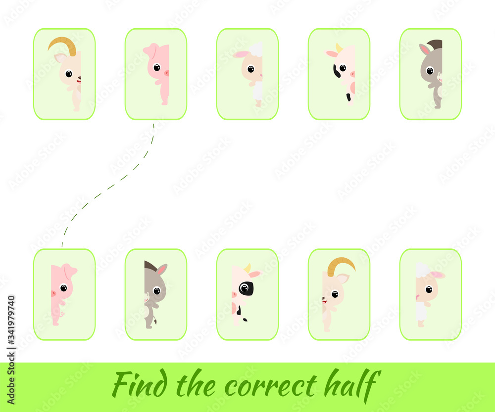 Clip cards game template find correct halves. Matching game for ...