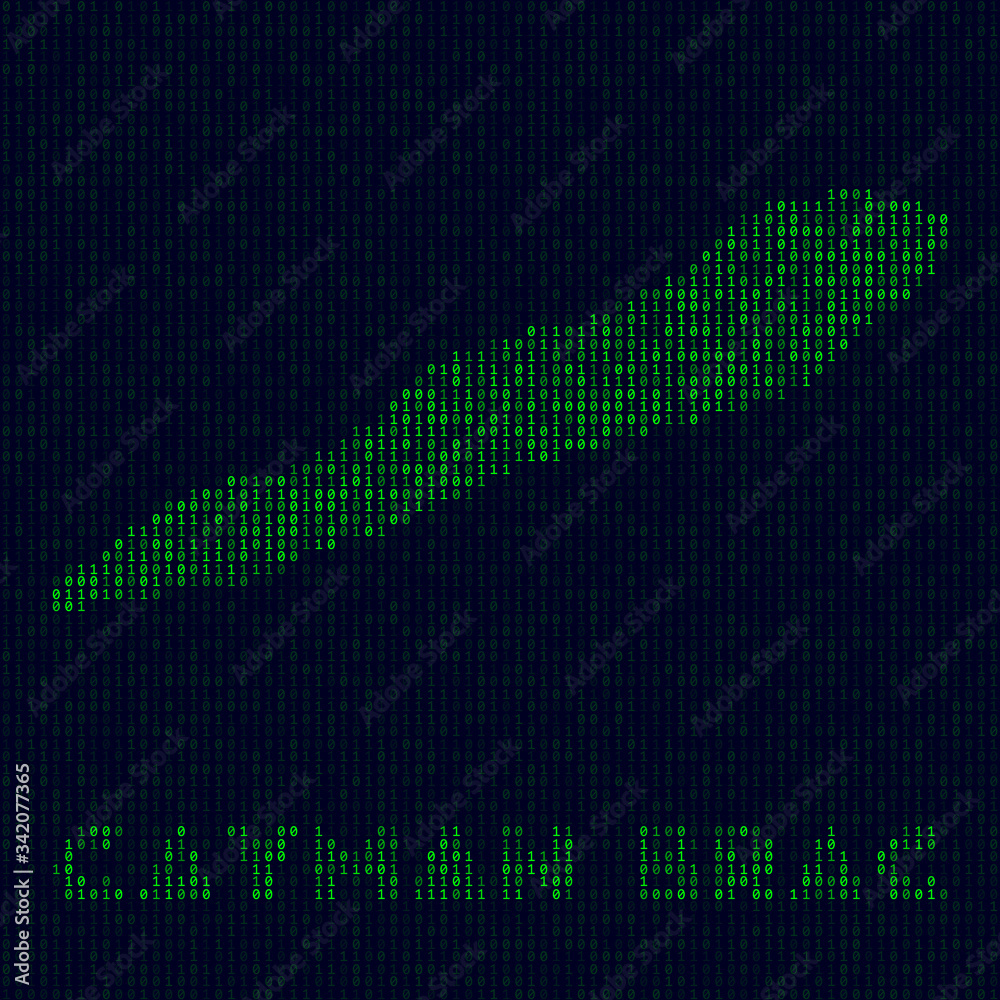 Digital Cayman Brac logo. Island symbol in hacker style. Binary code ...