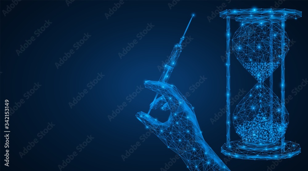 Medical procedure. Time for your medication. An hourglass and a hand ...