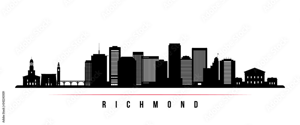 Richmond skyline horizontal banner. Black and white silhouette of ...