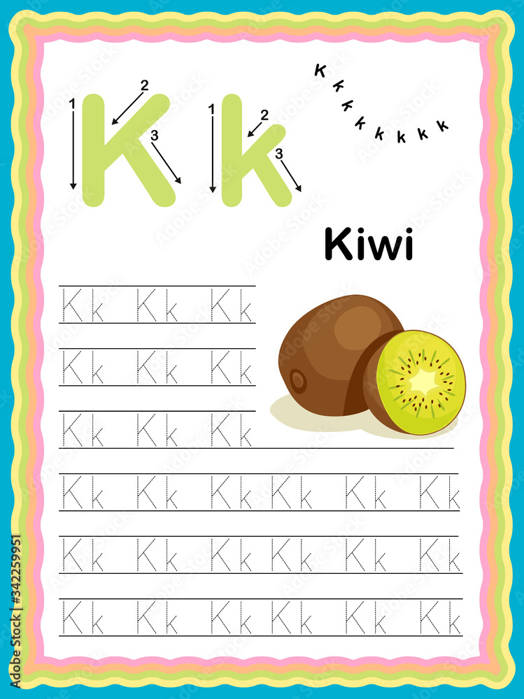 Preschool Colorful letter K Uppercase and Lowercase Tracing alphabets ...