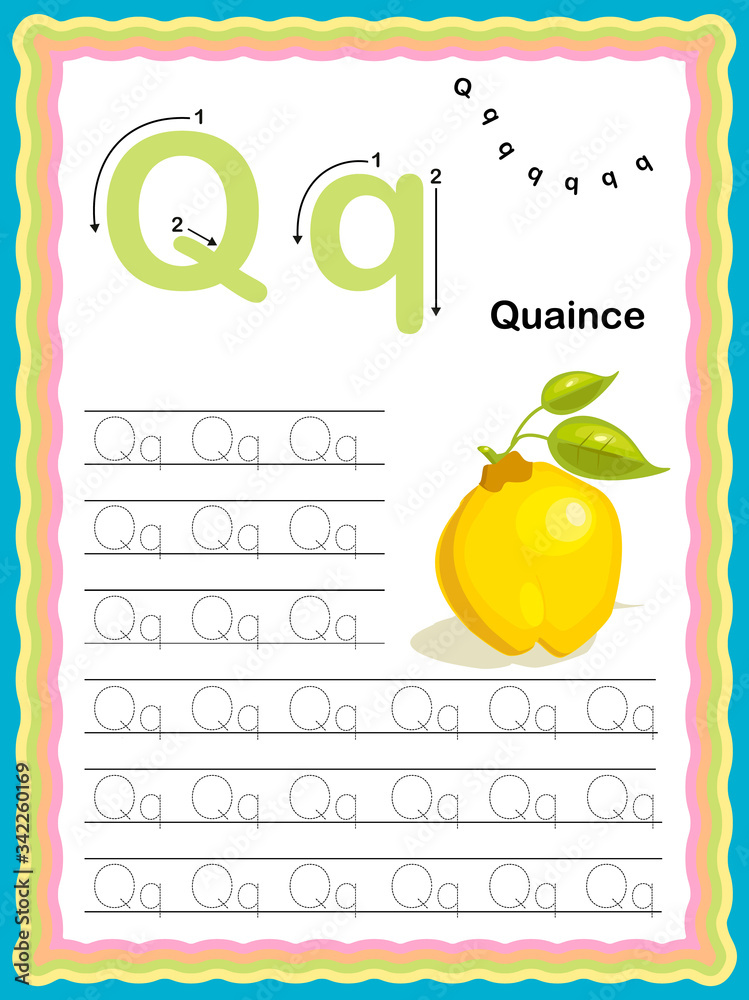 Preschool Colorful letter Q Uppercase and Lowercase Tracing alphabets ...