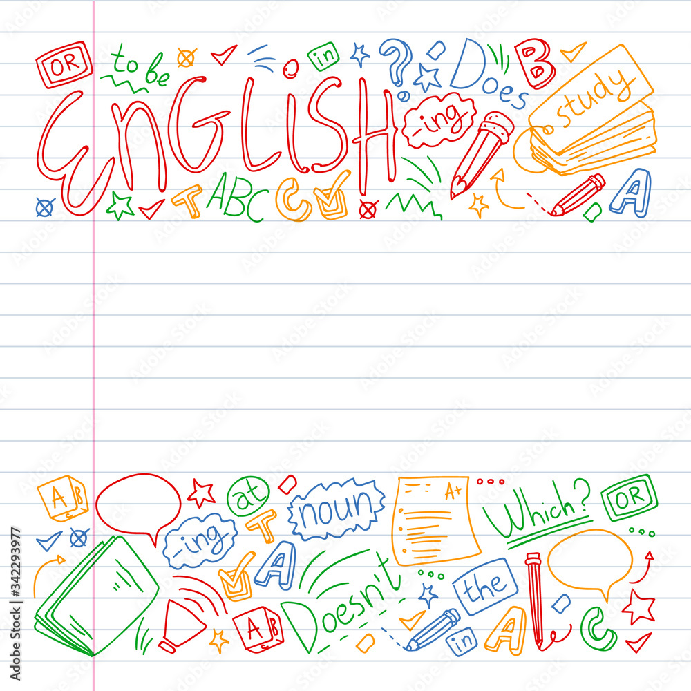 English courses. Doodle vector concept illustration of learning english ...