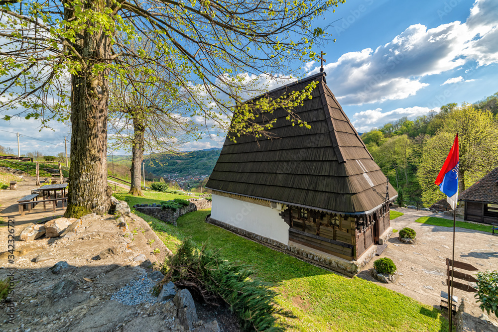 Krupanj, Serbia - April 19, 2019: Dobri Potok is a church park, formed ...