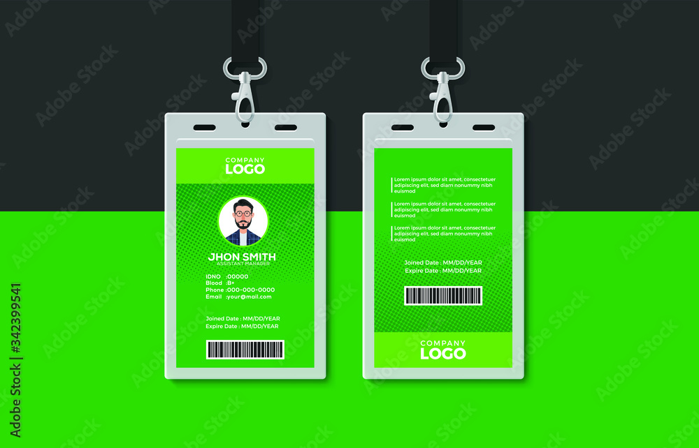 Simple and Clean Green ID Card Design Template. green shade effect and ...