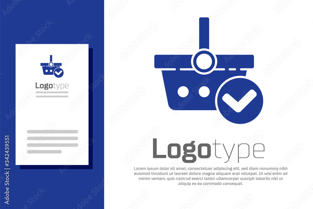 Blue Shopping basket with check mark icon isolated on white background ...