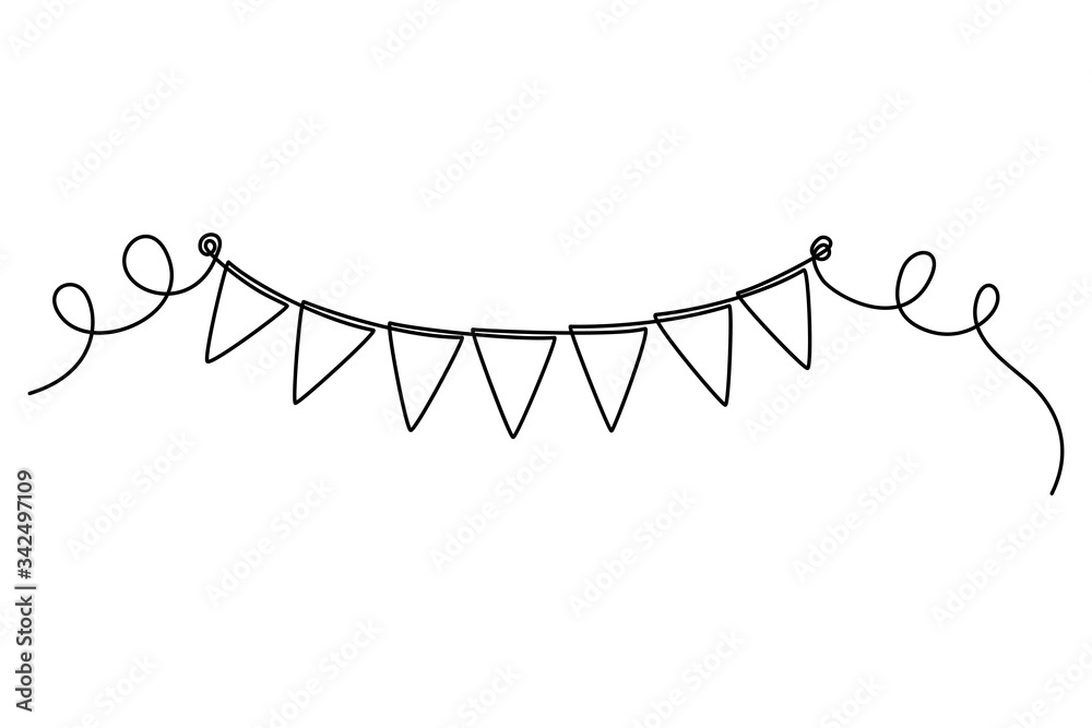 Continuous line drawing. Buntings garland. Party flags. Symbol of ...