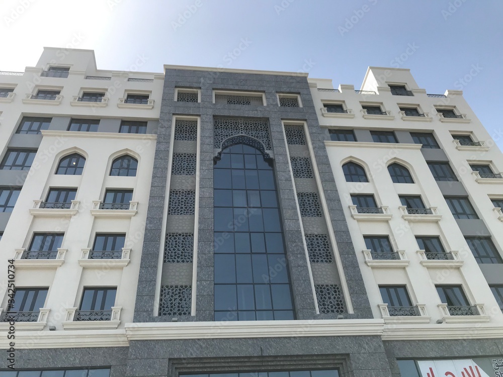 White color painted Elevation of High rise residential building with ...