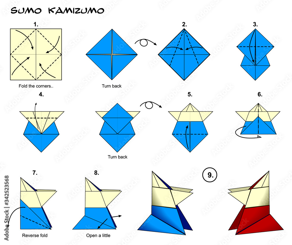Origami sumo wrestler diagram instructions steps Stock Illustration ...