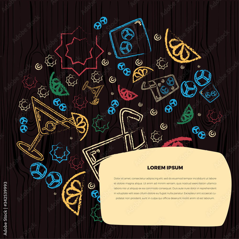 Circle concept with alcohol bar symbols. Alcohol glasses vector. Drawn ...