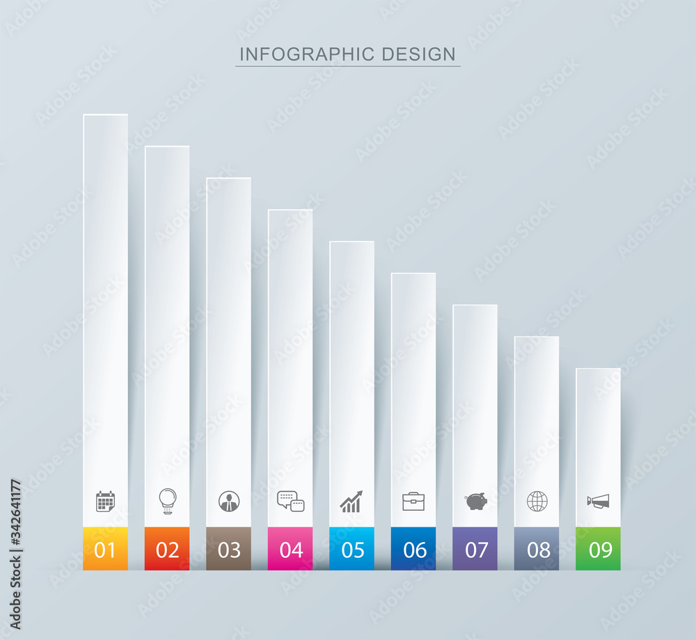 9 graph data infographics tab paper index template. Vector illustration ...