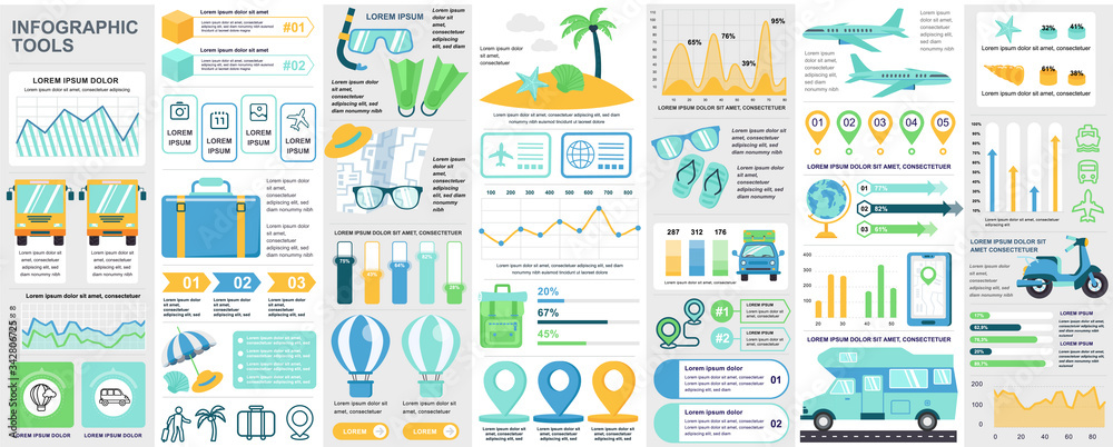 Bundle travel infographic UI, UX, KIT elements with charts, diagrams ...