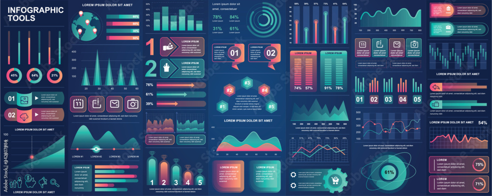 Bundle infographic UI, UX, KIT elements with charts, diagrams, workflow ...