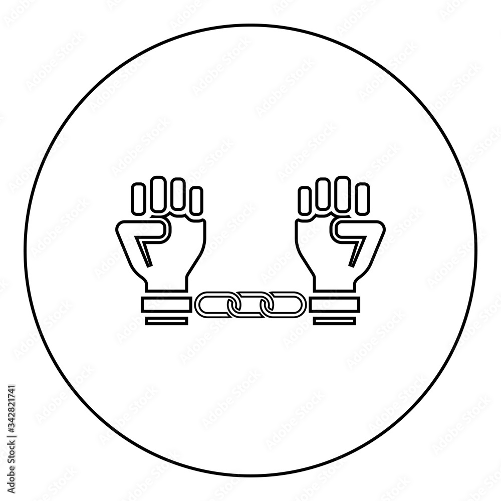 Handcuffed hands Chained human arms Prisoner concept Manacles on man ...