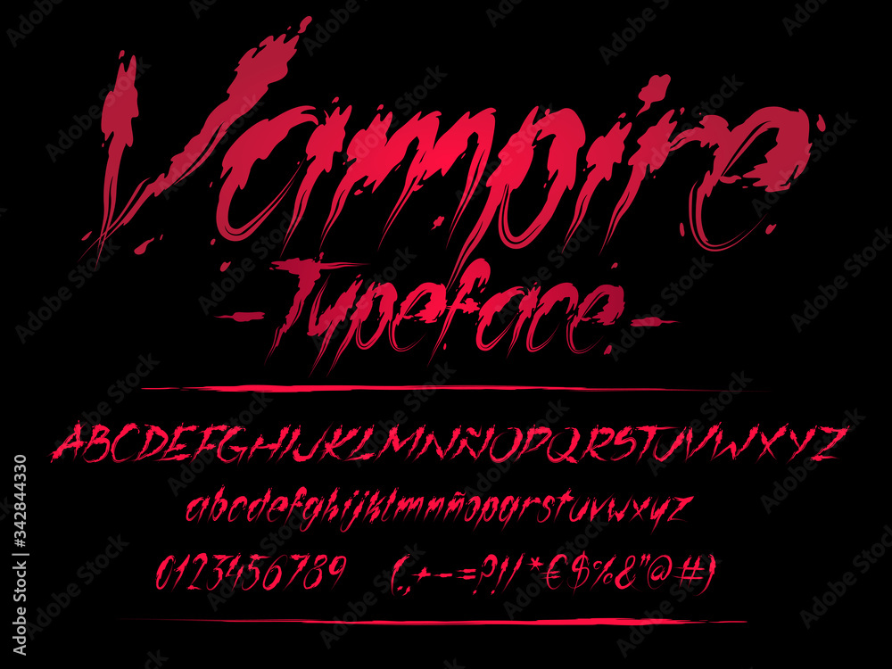 Vampire font. Blood letters. Halloween vector alphabet with numbers and ...