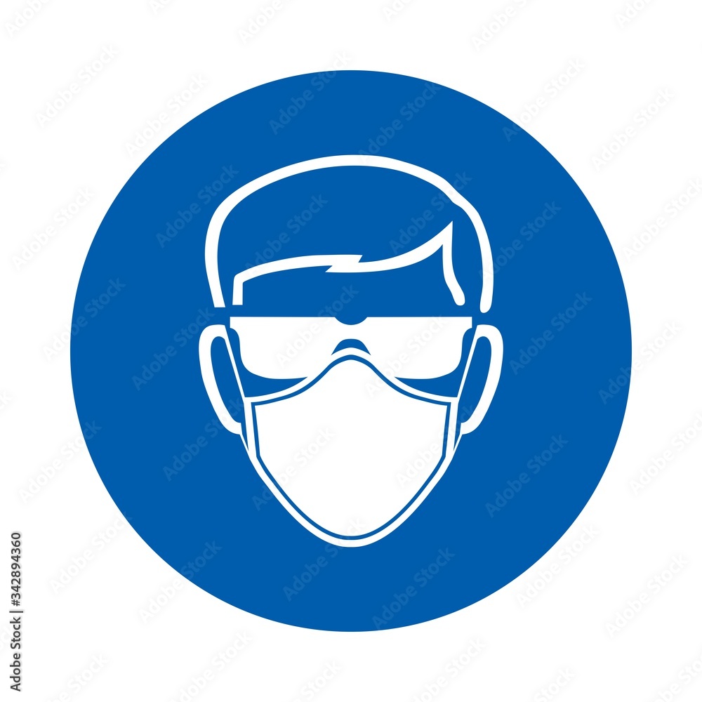 Safety glasses and mask must be worn sign or symbol. Standard ISO 7010 ...