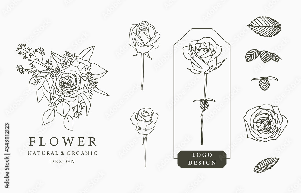 Black flower logo collection with leaves,geometric.Vector illustration ...