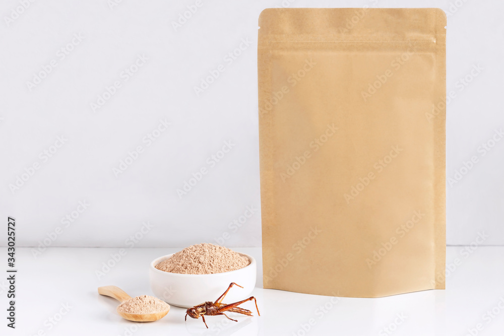 Grasshopper insect powder. Orthoptera flour processed from Insects ...
