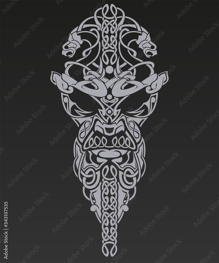 Vector illustration of face made with viking style patterns. Stock ...